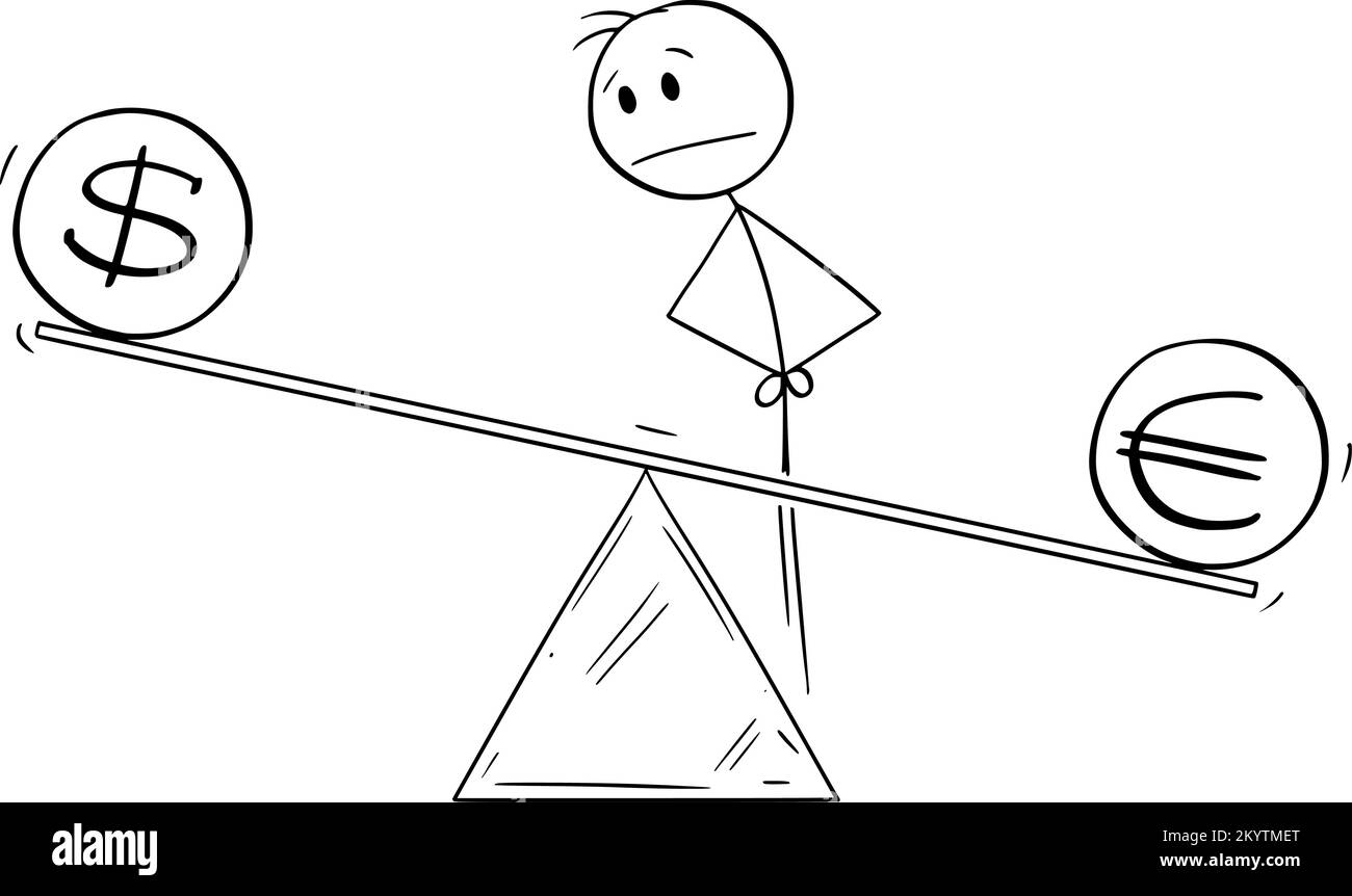 Euro and Dollar Parity , Vector Cartoon Stick Figure Illustration Stock ...
