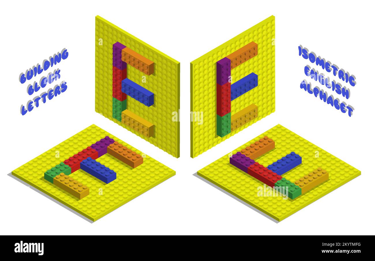 Isometric toy bricks of letter E. Letter from blocks for children ...