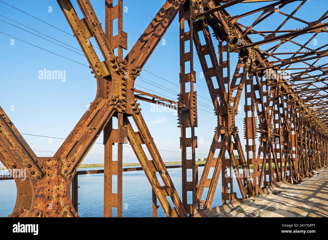 Left side of very old and rusty railway bridge, which was taken out of ...