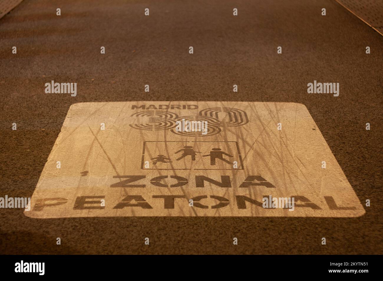 horizontal traffic sign of the city of Madrid that prohibits the ...