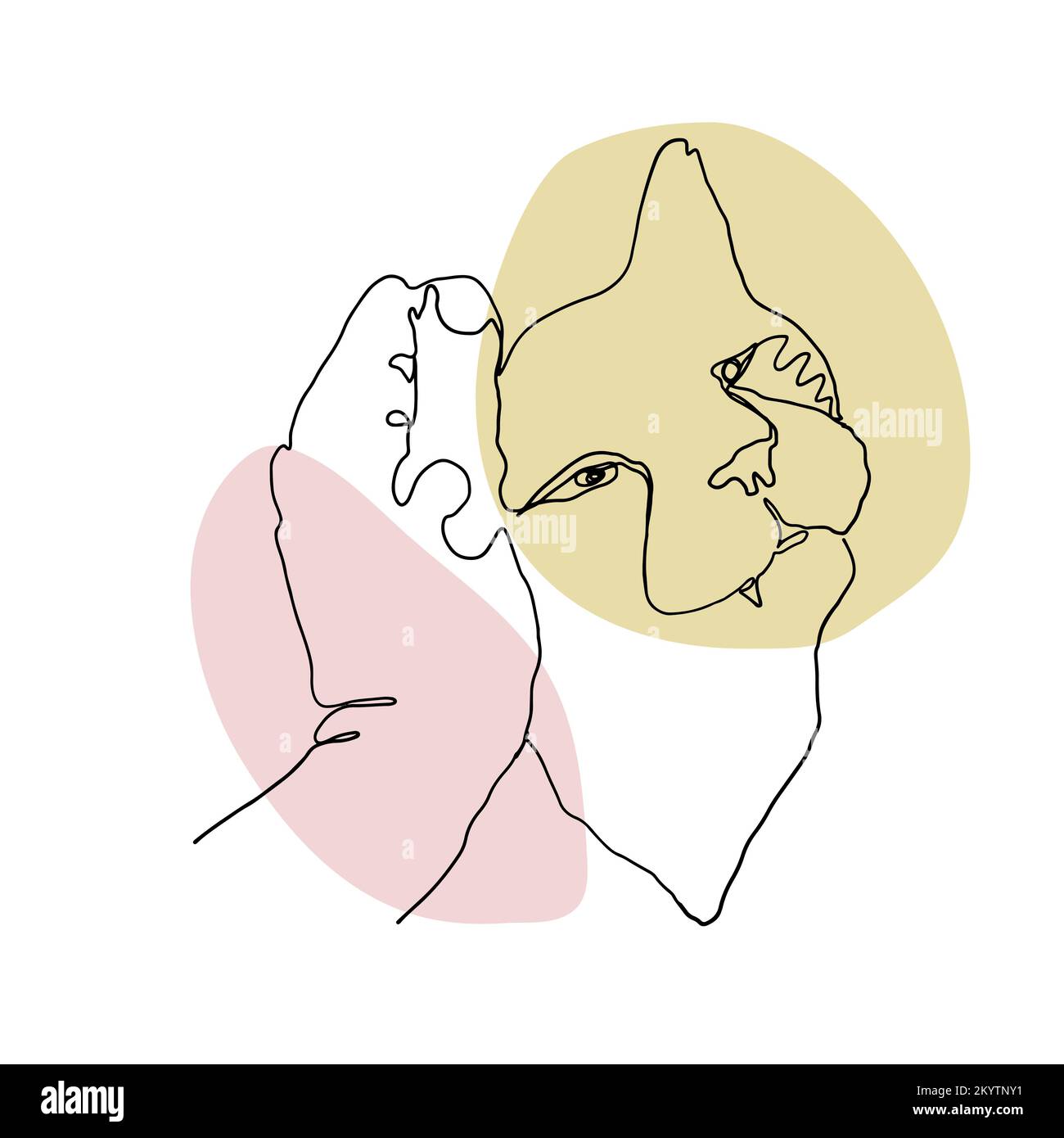 Human hand is petting cat single line drawing with abstract colorful ...