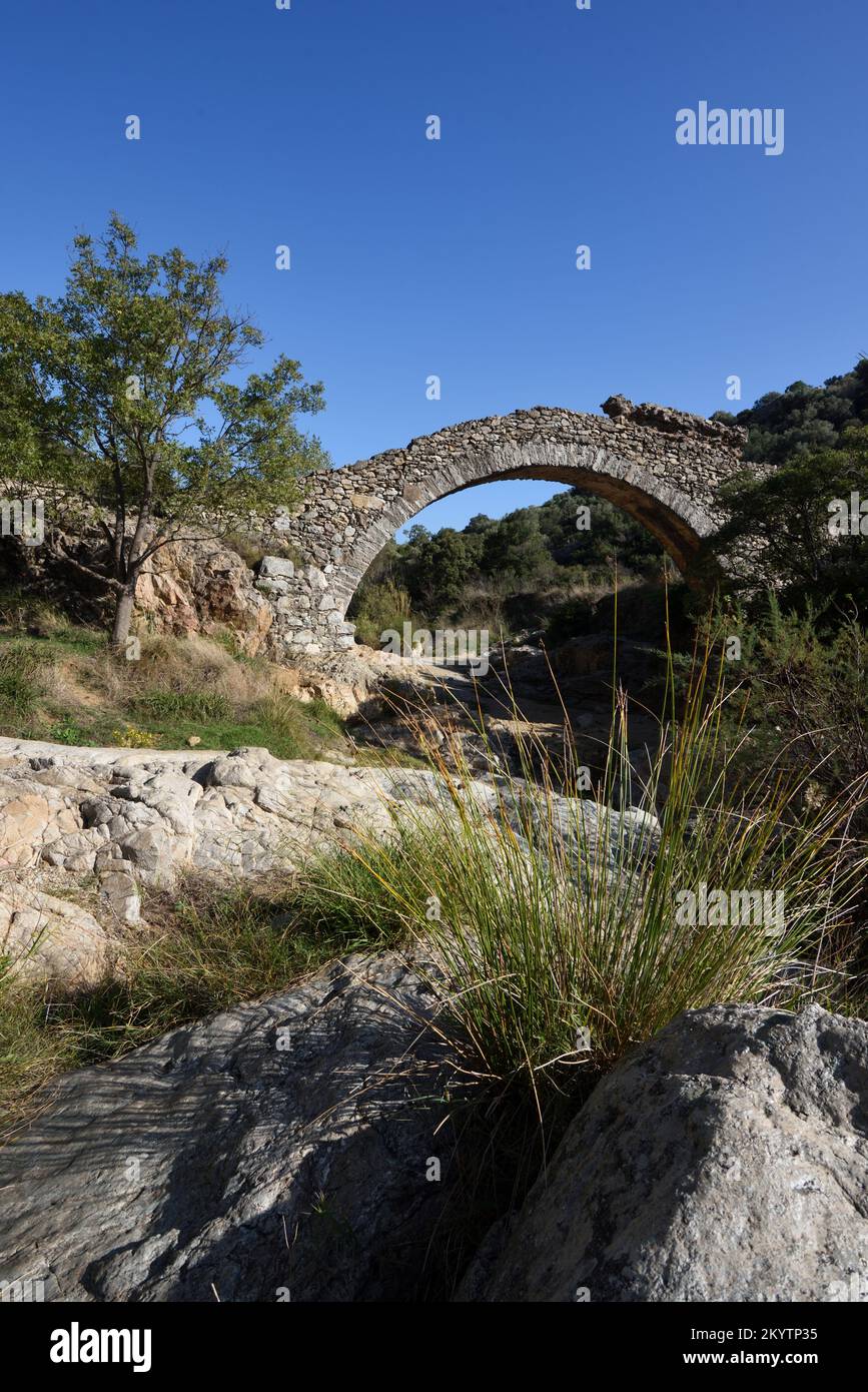 Old Stone Bridge or Humpback Bridge, Pont des Fées, over the River La ...
