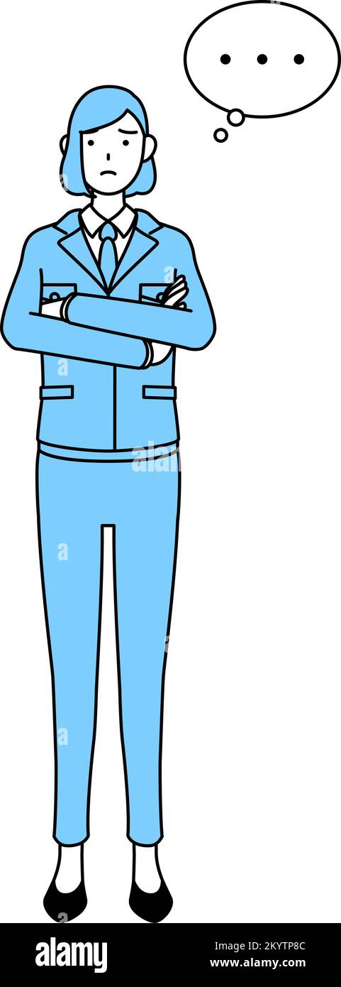 Simple line drawing illustration of a woman in work wear,arms crossed ...