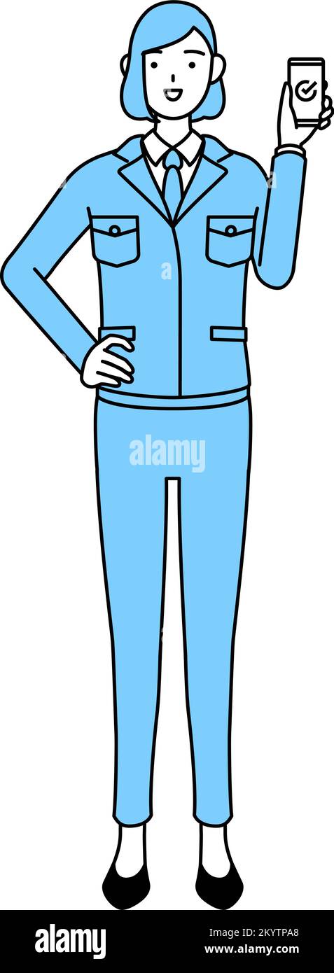 Simple line drawing illustration of a woman in work wear using a ...