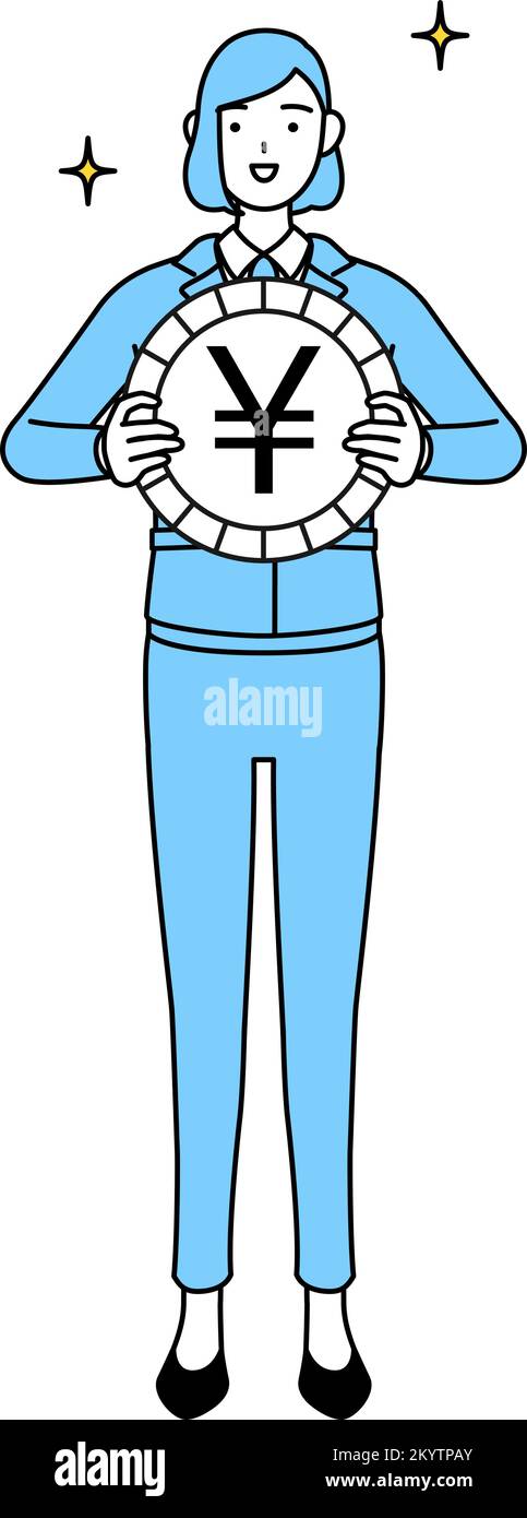 Simple line drawing illustration of a woman in work wear, an image of ...