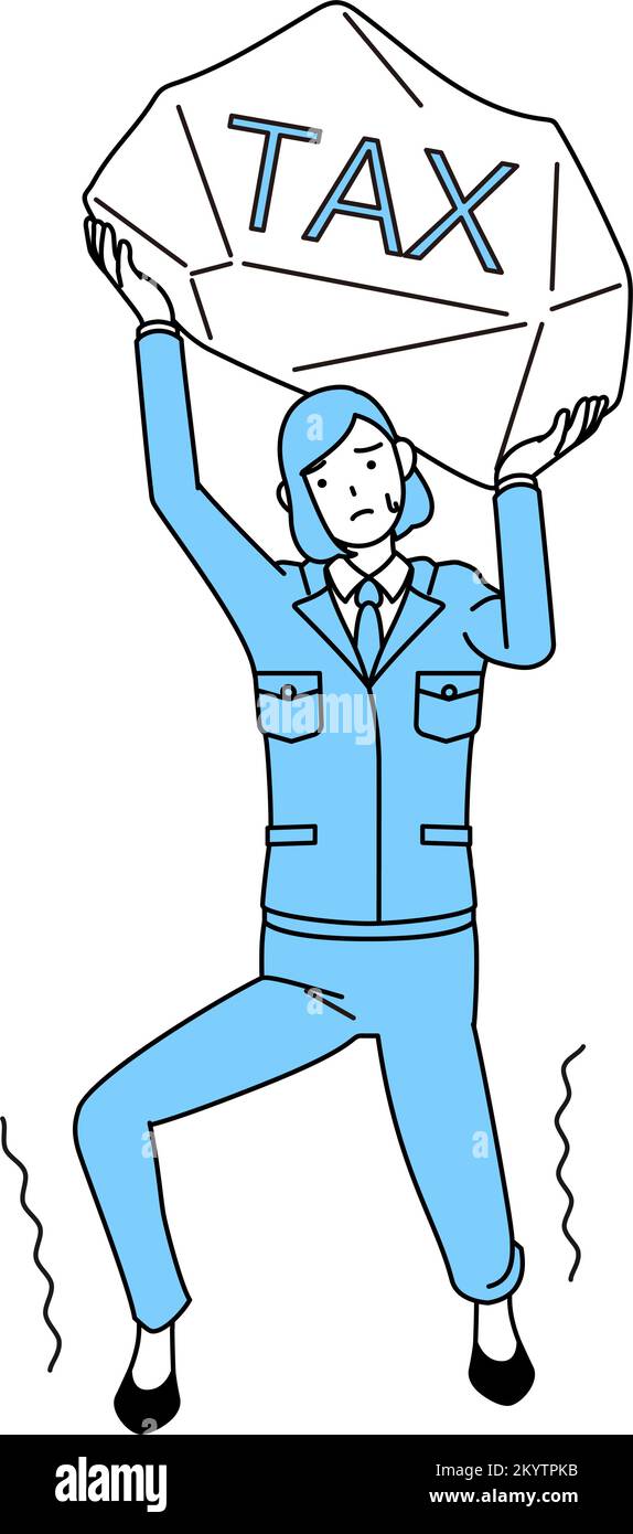 Simple line drawing illustration of a woman in work wear suffering from ...