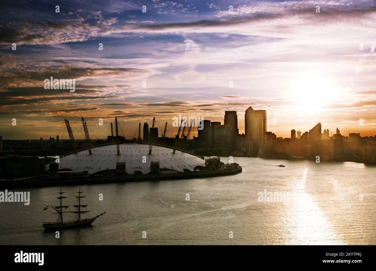 LONDON - AUG 30 : The Millennium Dome, called O2 Arena, and skyscrapers ...