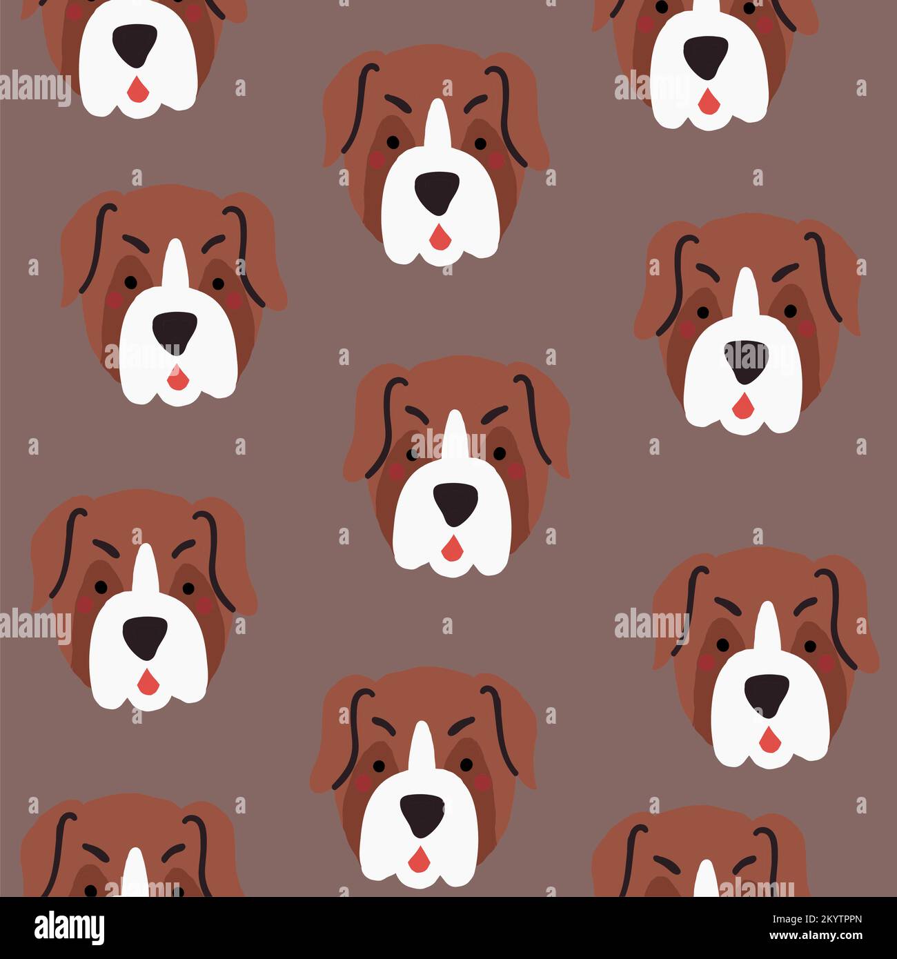Vector seamless pattern with bulldogs dogs faces on dark background ...