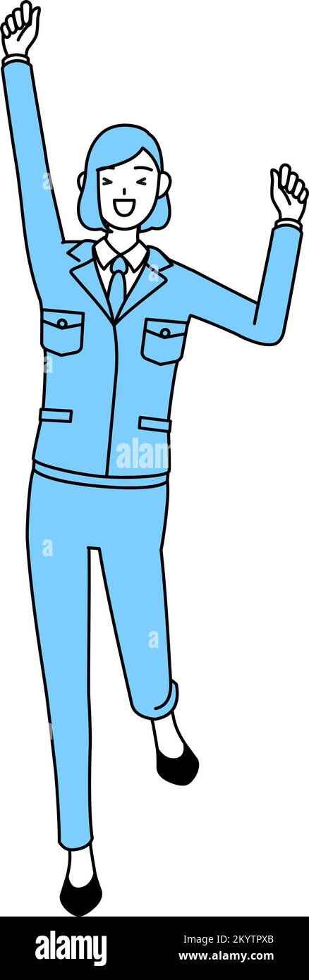 Simple line drawing illustration of a woman in work wear smiling and ...