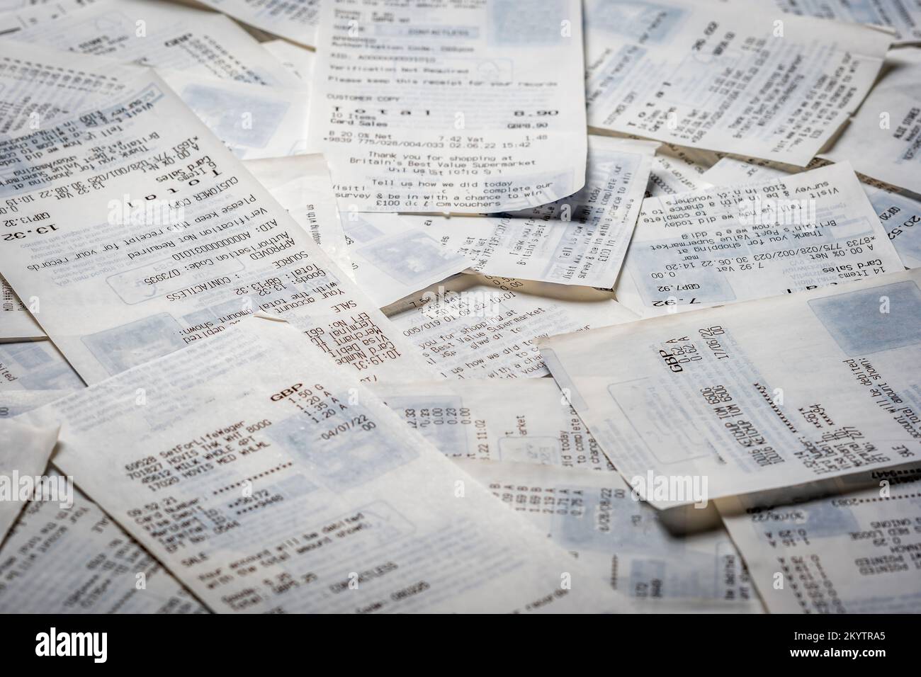 British shopping receipt stacks background in england uk Stock Photo ...