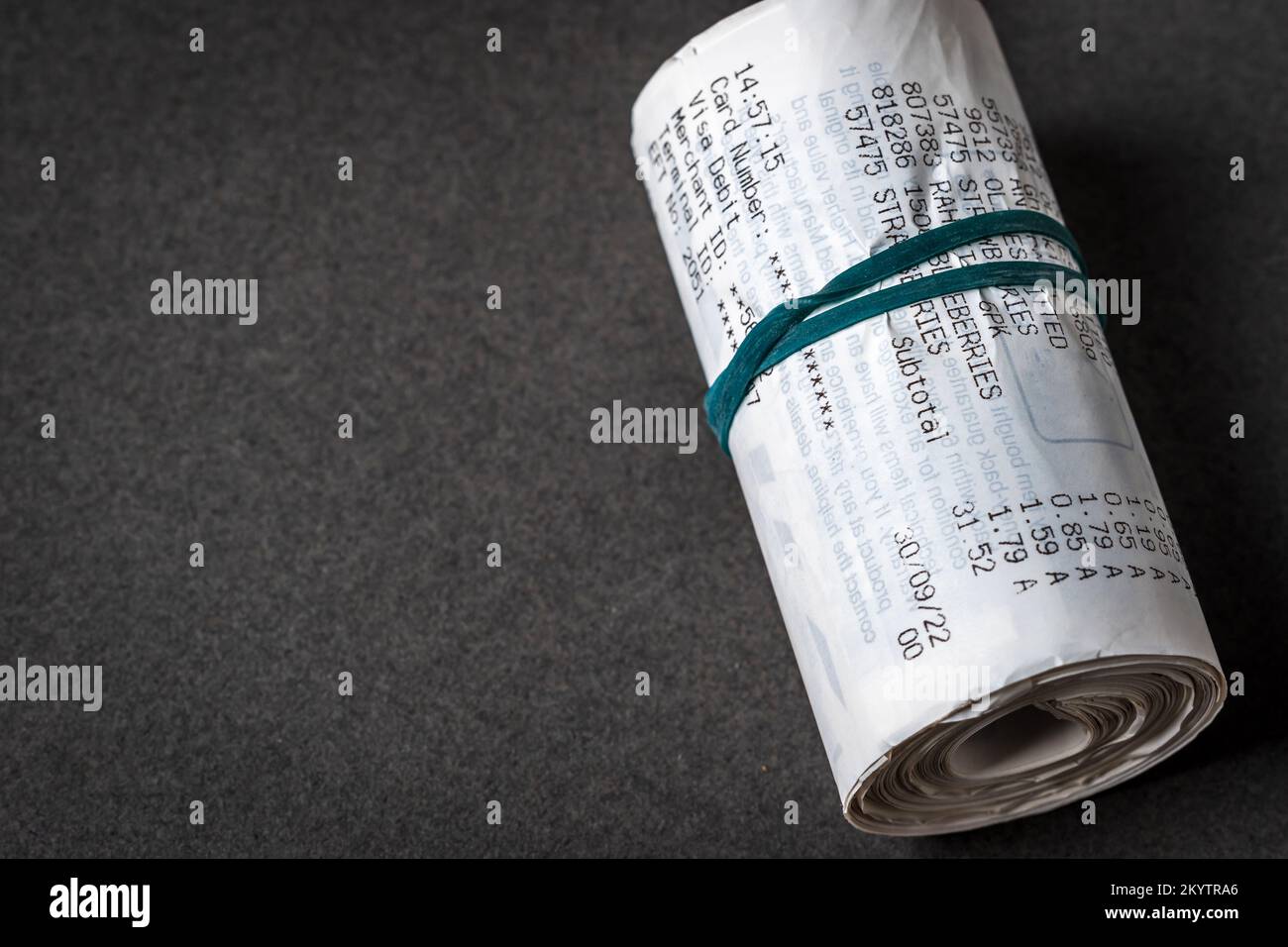 British shopping receipts roled in england uk Stock Photo - Alamy