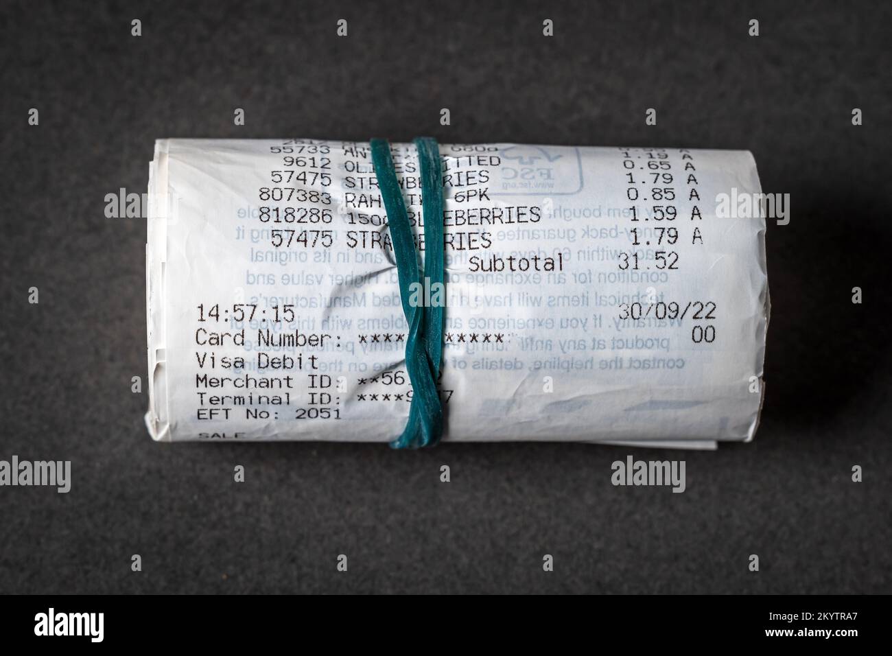 British shopping receipts roled in england uk Stock Photo - Alamy