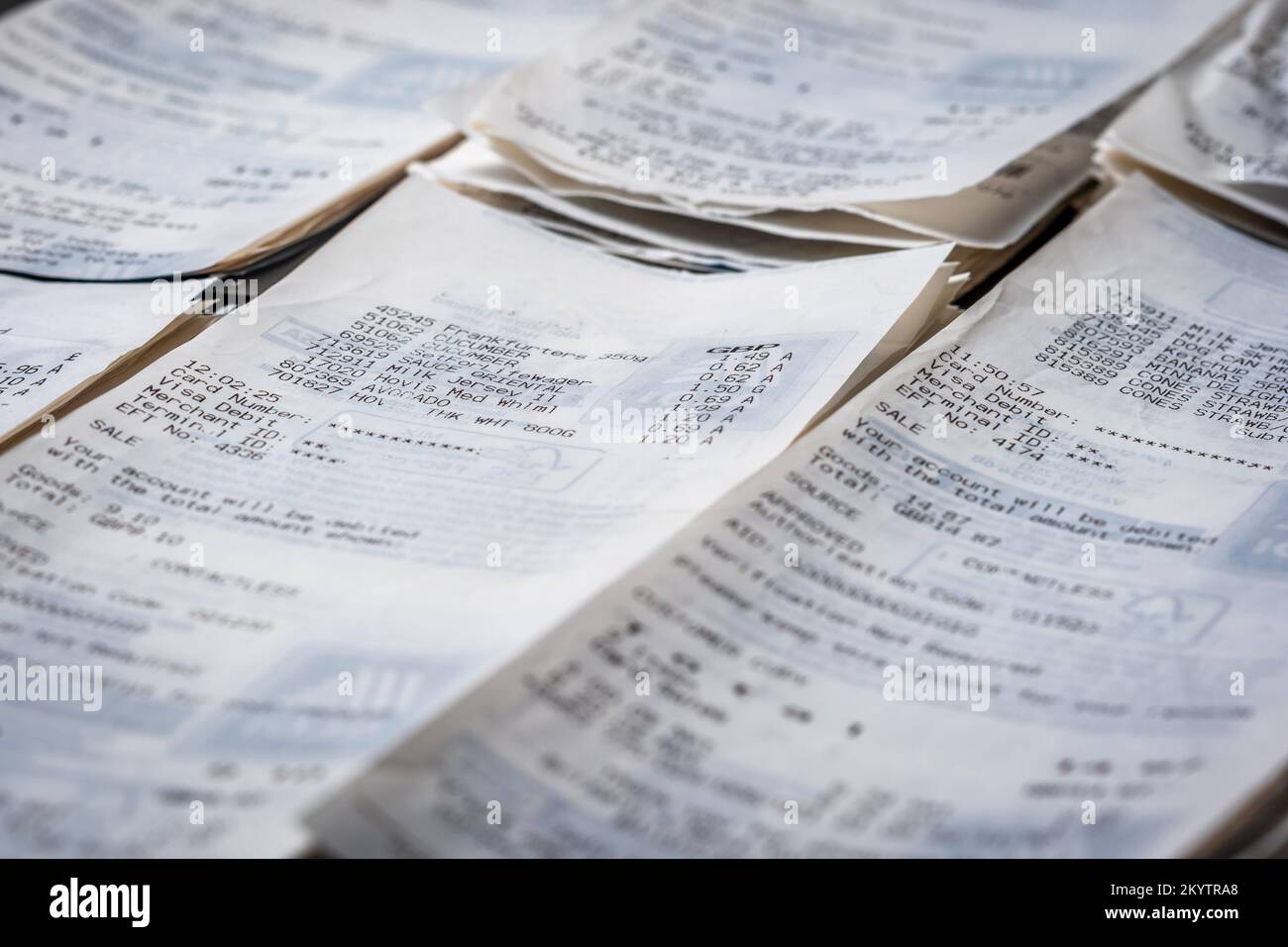 British shopping receipt stacks background in england uk Stock Photo ...