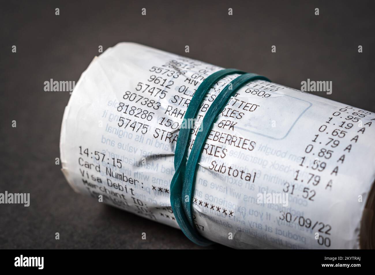 British shopping receipts roled in england uk Stock Photo - Alamy