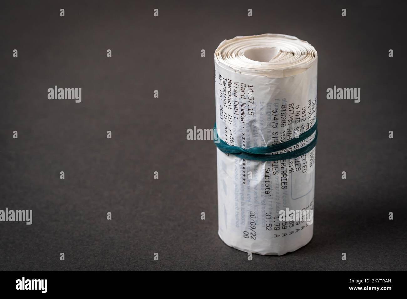 British shopping receipts roled in england uk Stock Photo - Alamy