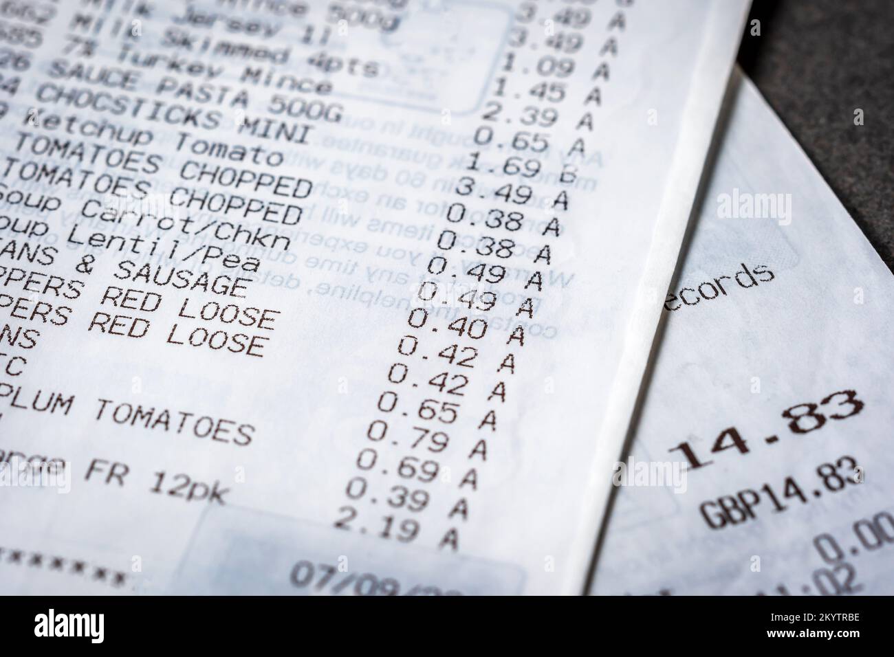 British shopping receipt stacks background in england uk Stock Photo ...
