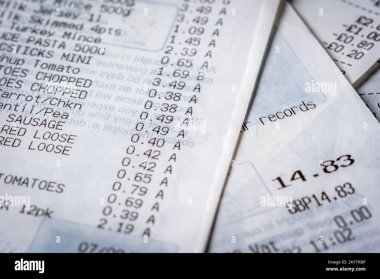 British shopping receipt stacks background in england uk Stock Photo ...