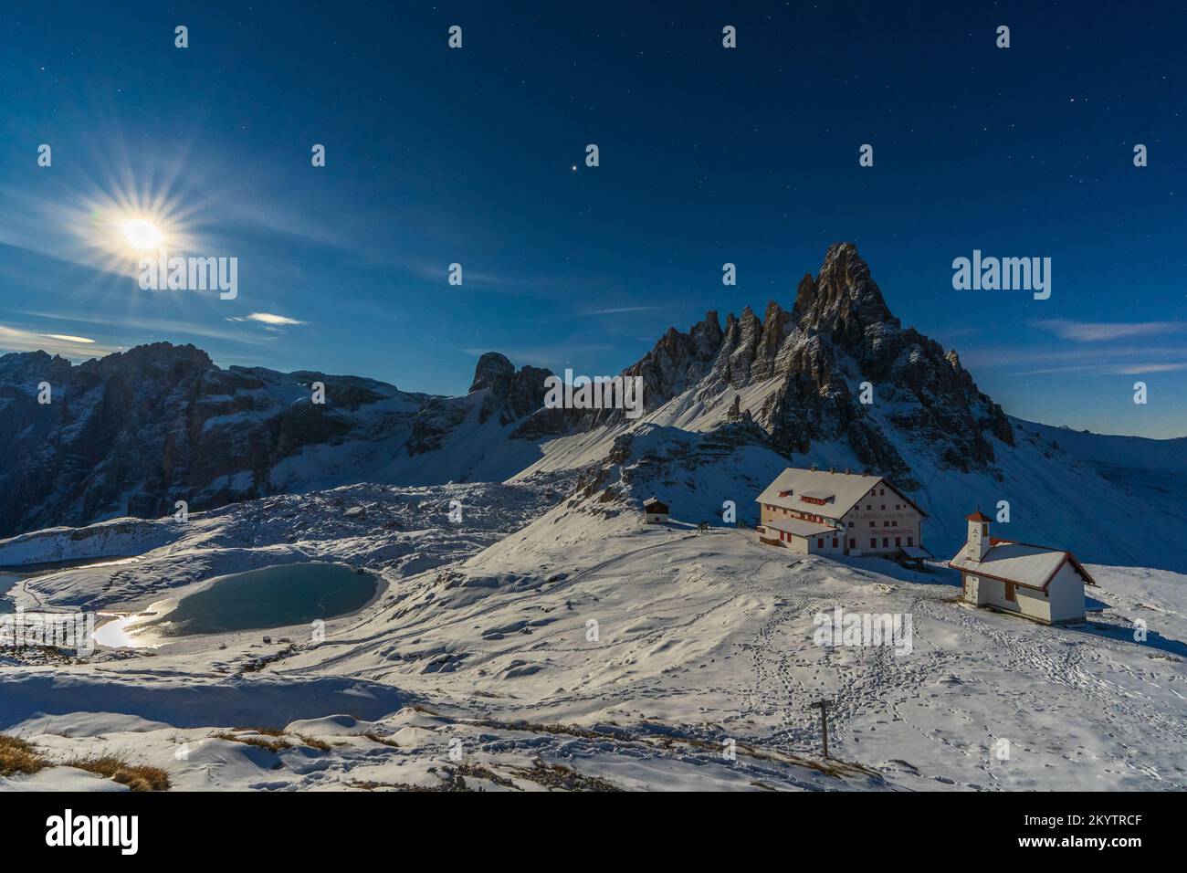 Moonlight view of Monte Paterno (Dolomites - Italy Stock Photo - Alamy