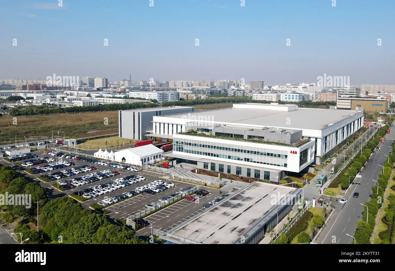 Shanghai. 2nd Dec, 2022. This aerial photo taken on Dec. 2, 2022 shows the ABB Robotics Mega ...