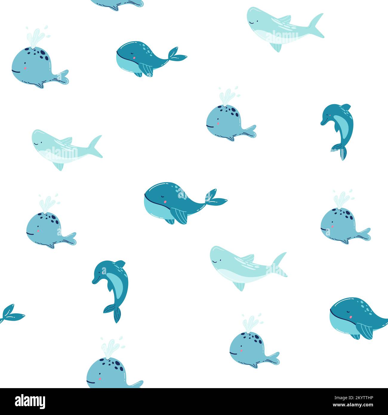 Blue whale with coral in the sea Cute cartoon background seamless ...