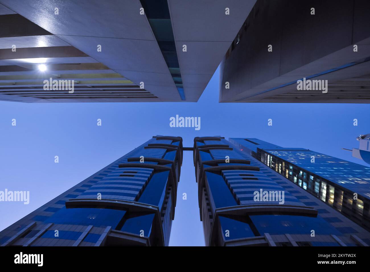 Dubai, United Arab Emirates - low-angle view of tall, modern buildings ...