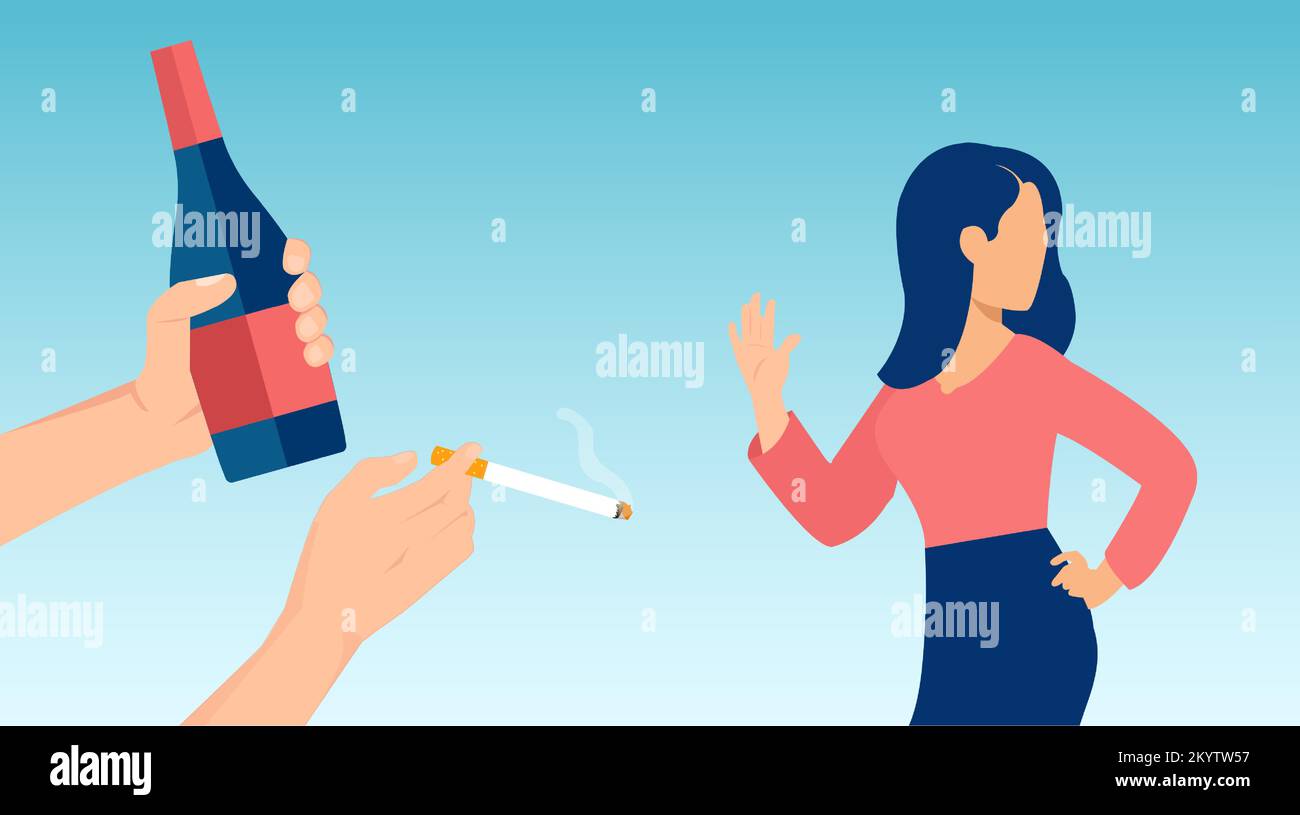 Bad habits refusal concept. Vector of a young woman says no to alcohol ...