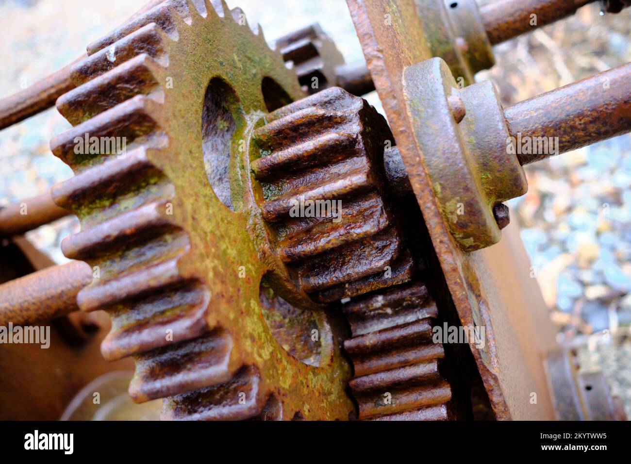 Rusty cogs outside the entrance to Smoo Caves in the Scottish Highlands ...