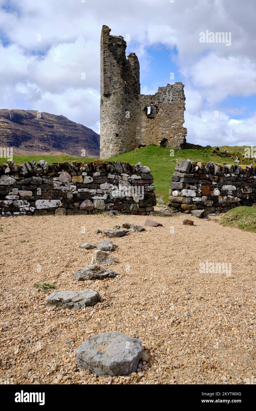 Ruins of Ardvark Castle on the shores of Loch Assynt, Scotland, UK ...