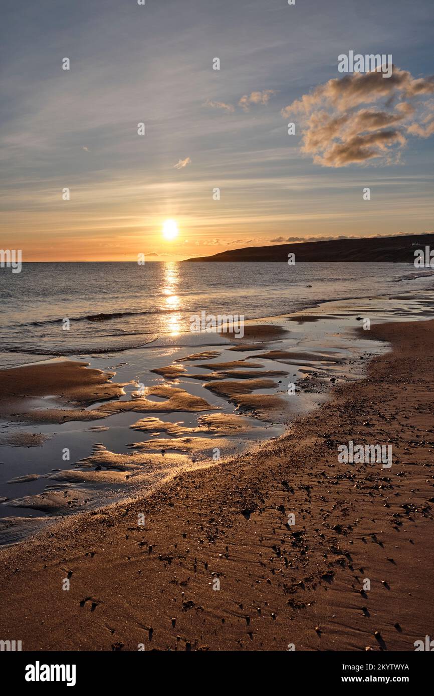 Sunset over the beach at Sands Campsite, Gairloch in Scotland Stock ...