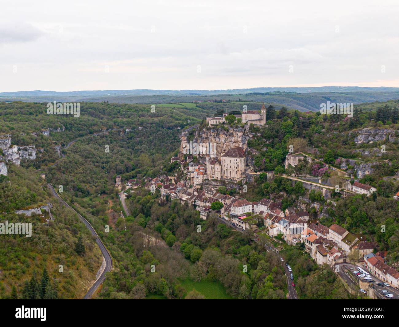Aerial view of Beautiful village Rocamadour in Lot department ...