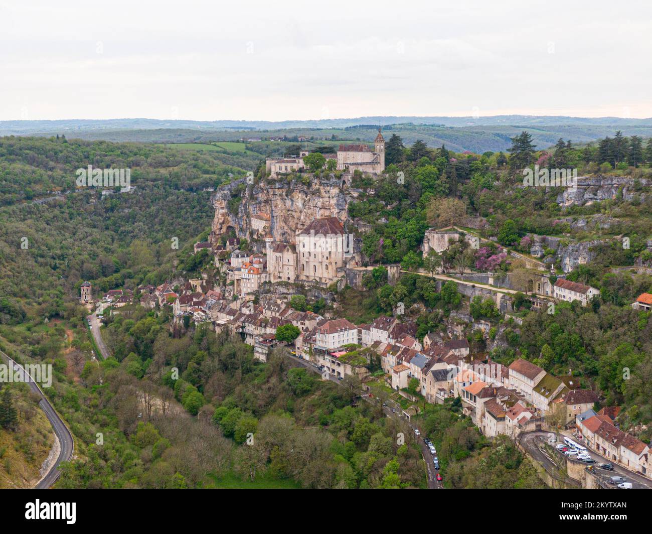 Aerial view of Beautiful village Rocamadour in Lot department ...