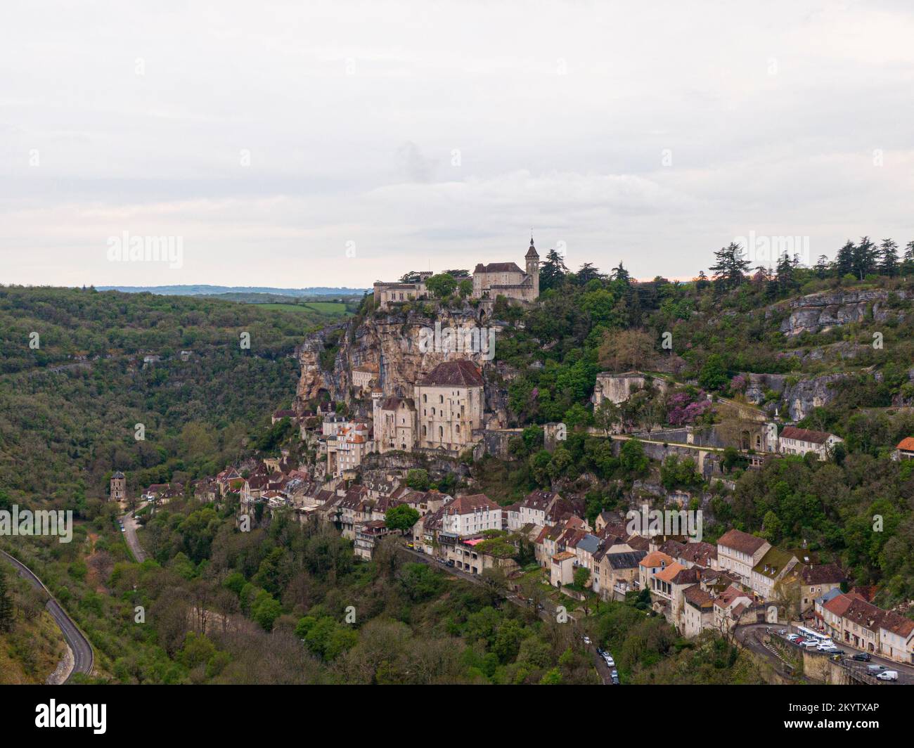 Aerial view of Beautiful village Rocamadour in Lot department ...