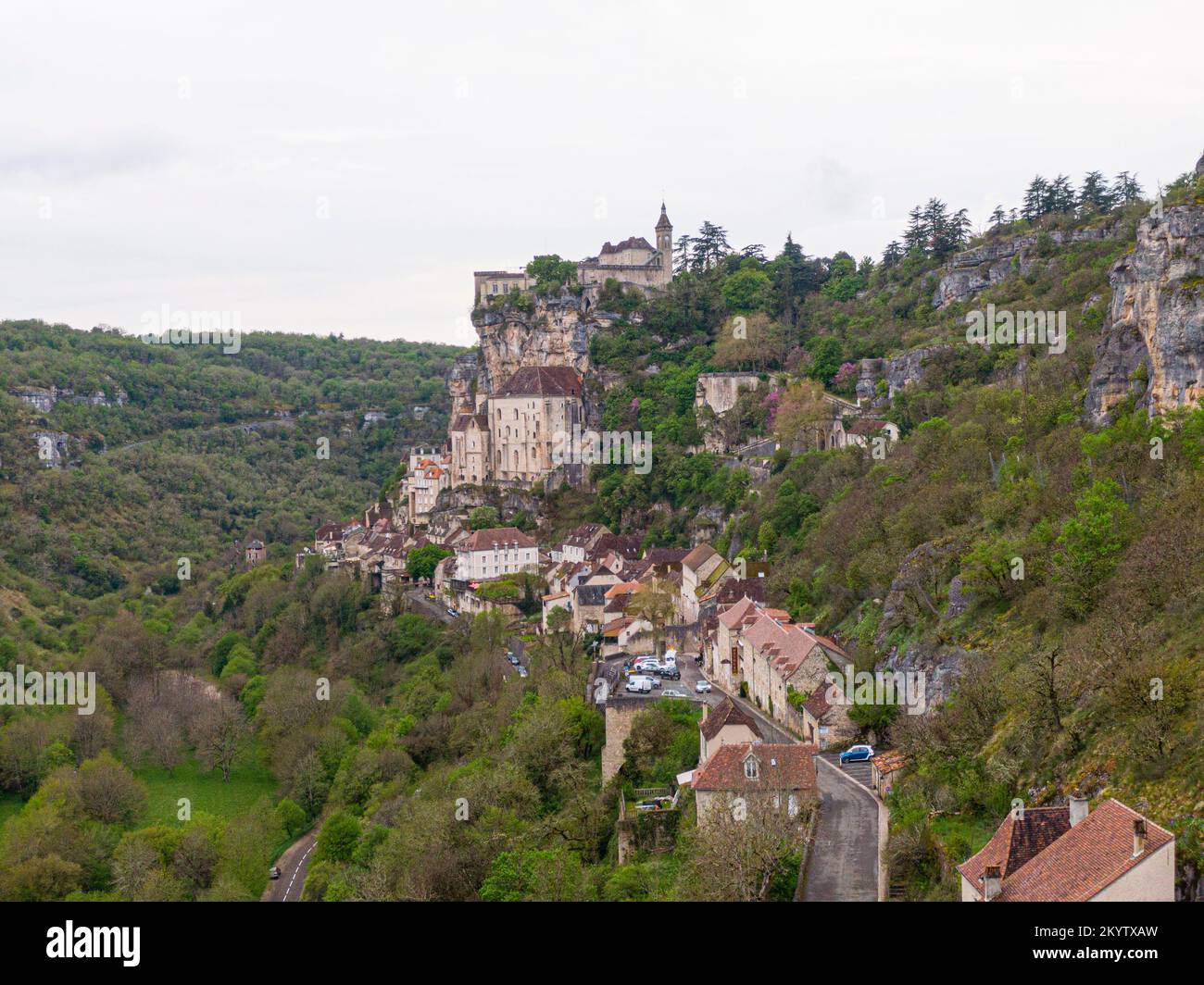 Aerial view of Beautiful village Rocamadour in Lot department ...