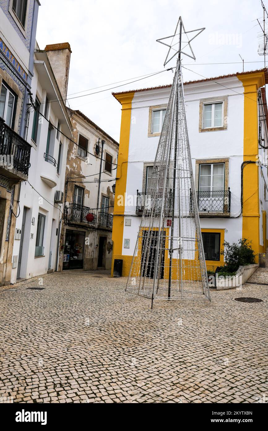 Alcacer do Sal, Setubal, Portugal- October 28, 2022: Beautiful narrow ...