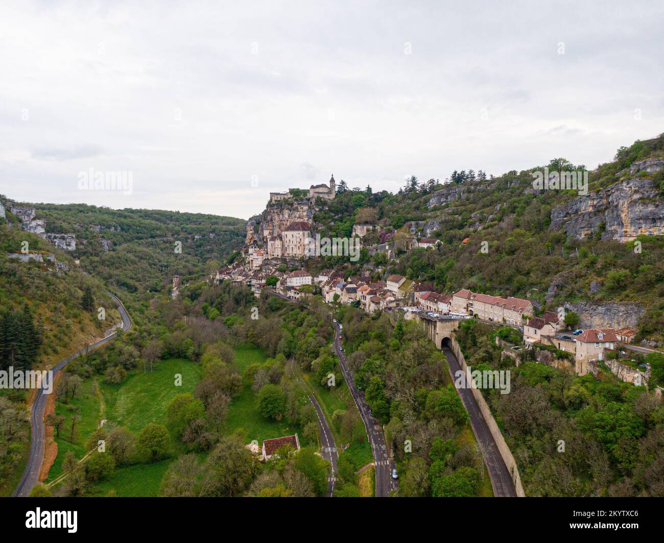 Aerial view of Beautiful village Rocamadour in Lot department ...