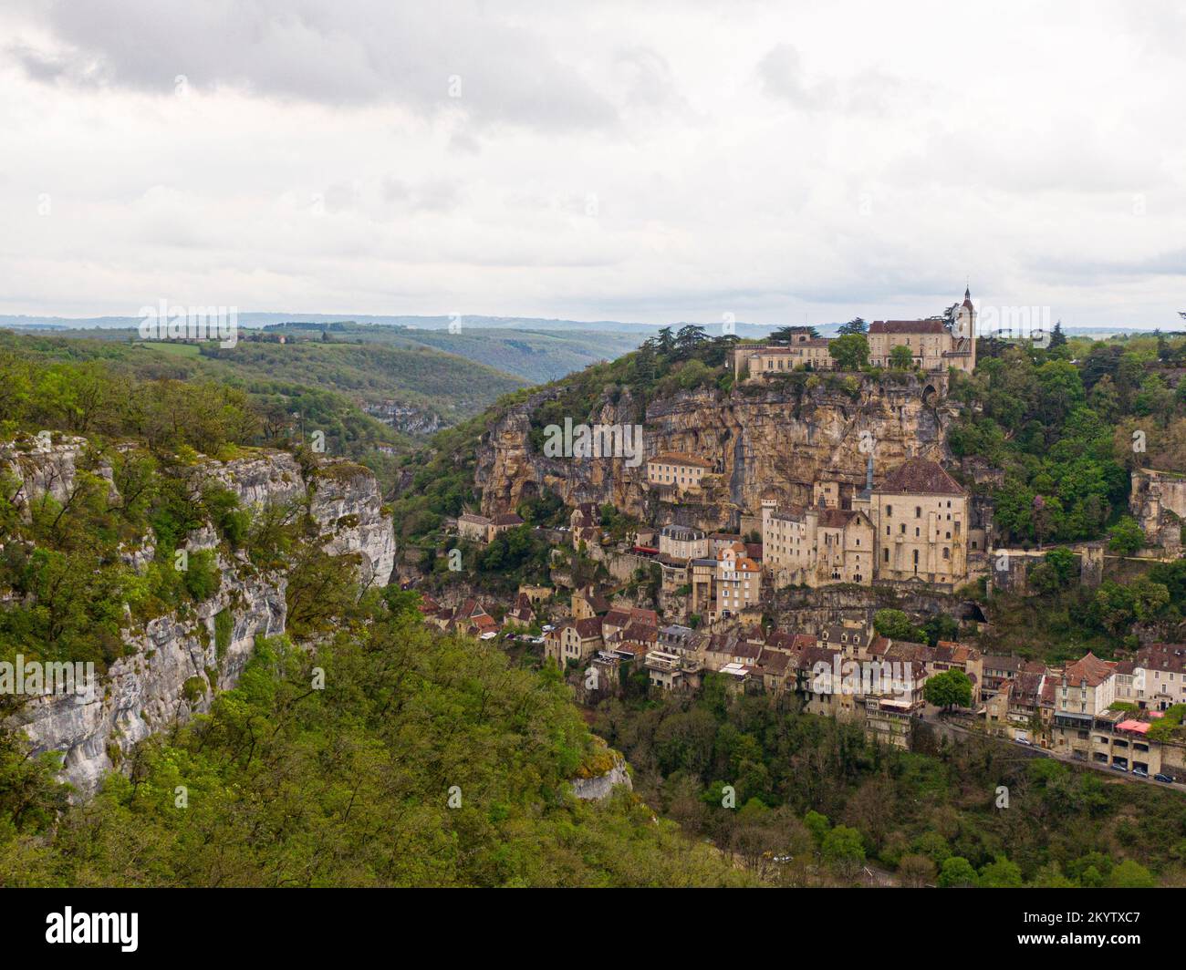 Aerial view of Beautiful village Rocamadour in Lot department ...