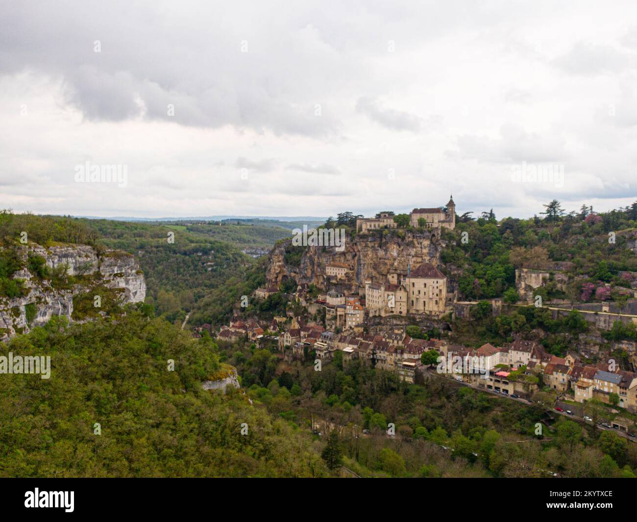 Aerial view of Beautiful village Rocamadour in Lot department ...
