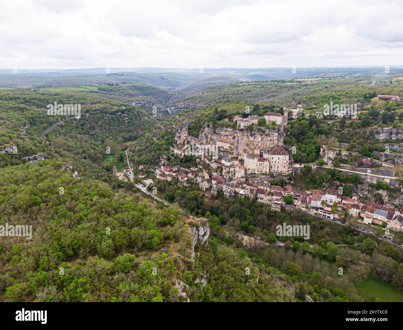 Aerial view of Beautiful village Rocamadour in Lot department ...