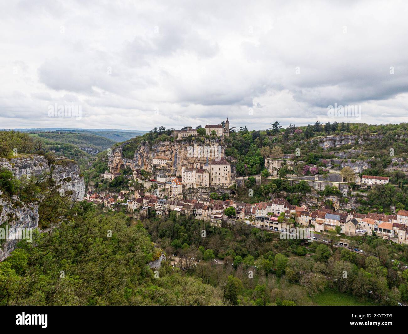 Aerial view of Beautiful village Rocamadour in Lot department ...