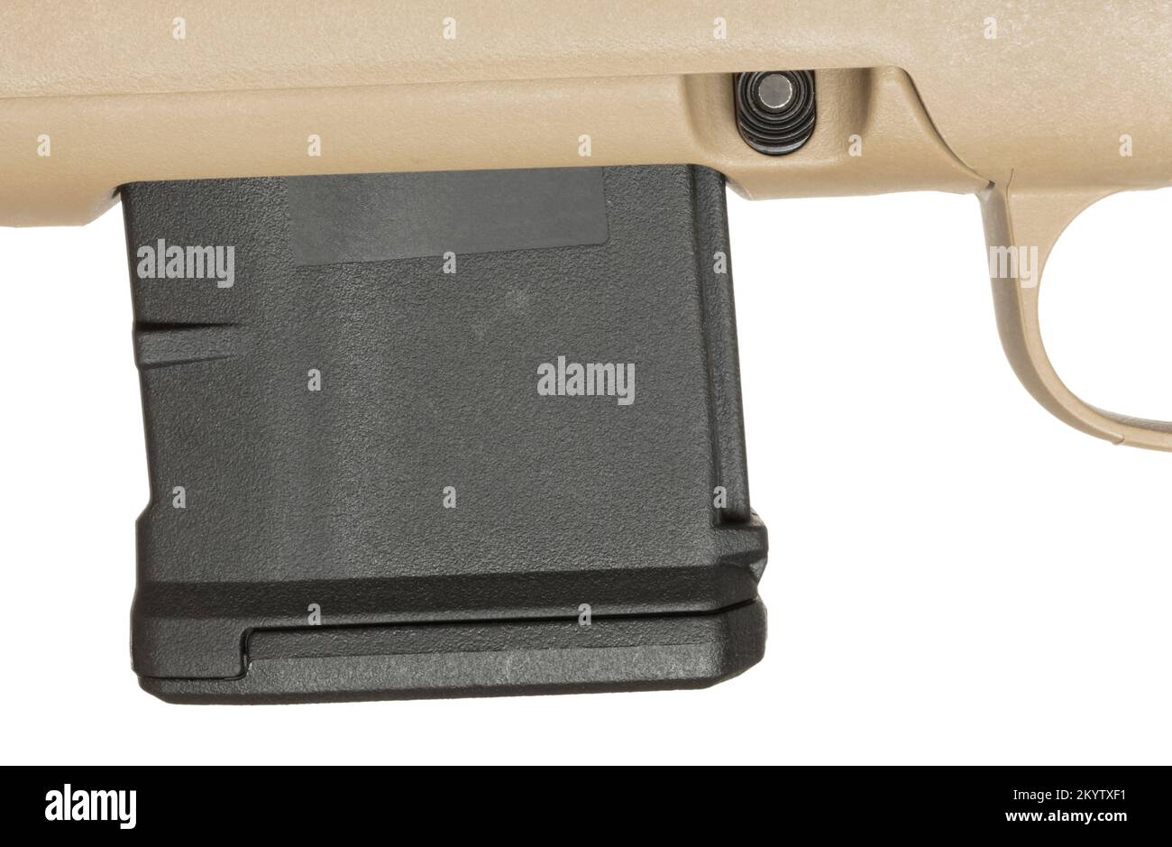 Black plastic rifle magazine in a brown firearm isolated on white Stock ...