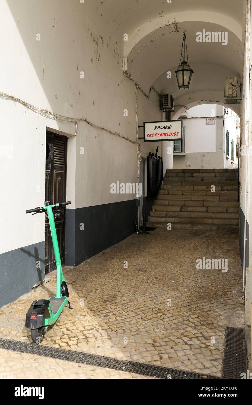 Alcacer do Sal, Setubal, Portugal- October 28, 2022: Beautiful narrow ...