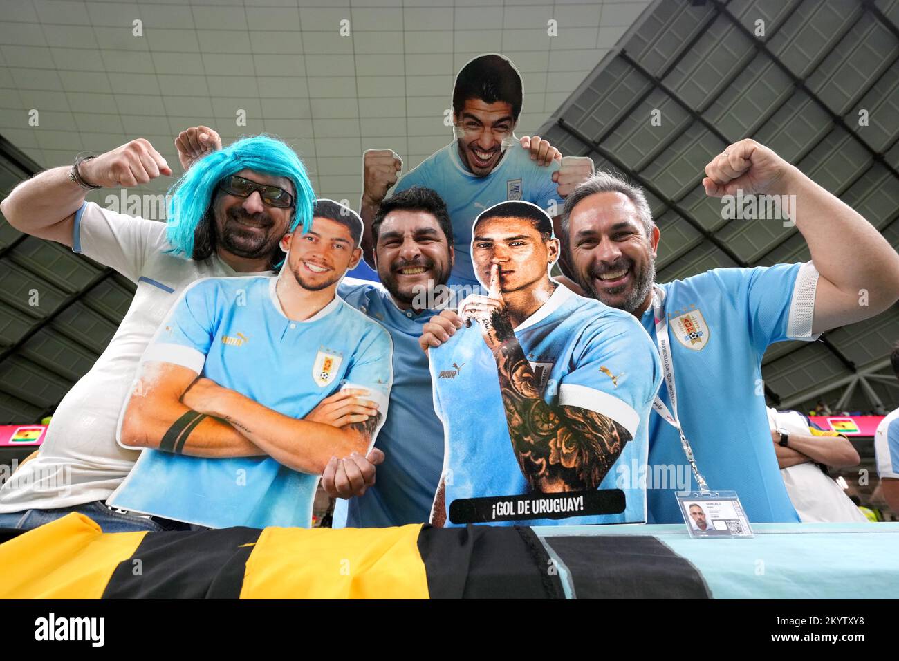Argentina fans with cut outs of players including Luis Suarez during ...