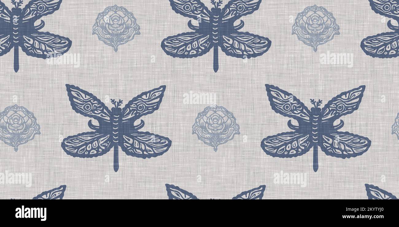 Farmhouse blue butterfly seamless border. Rustic French wildlife for ...