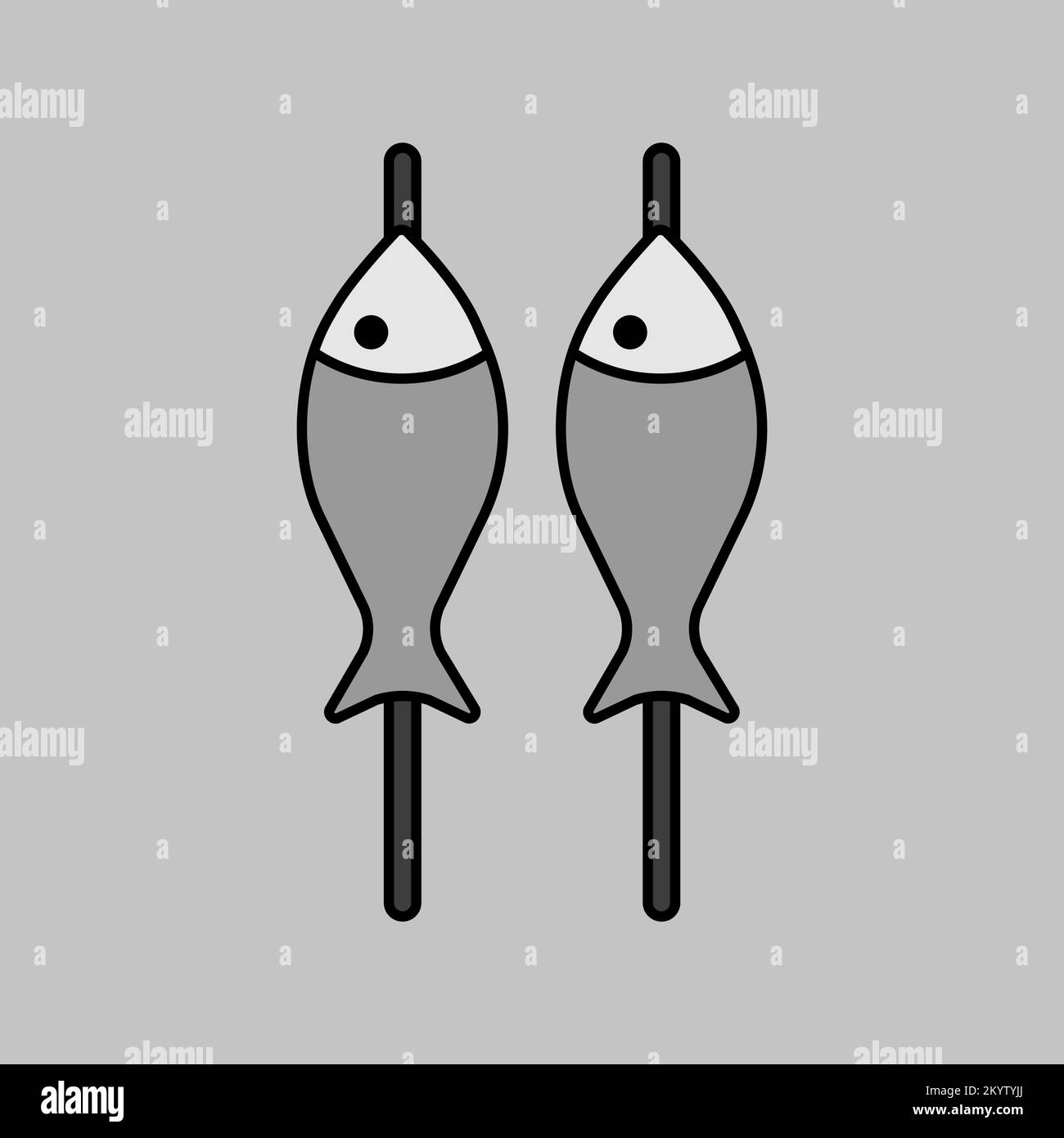 Fish roast on the barbecue grill vector grayscale icon. Graph symbol ...