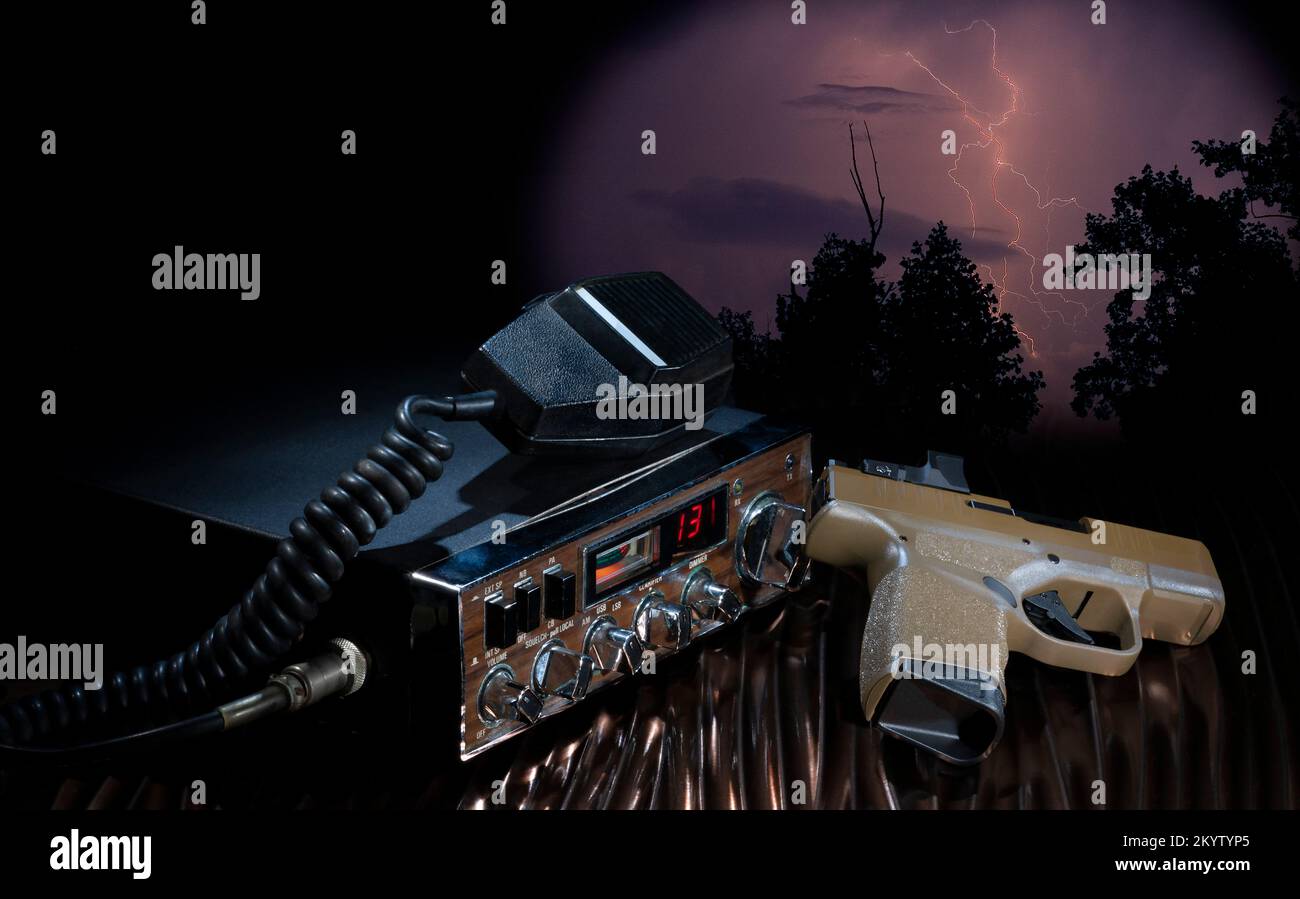 Lightning striking behind a ham radio and a gun Stock Photo - Alamy