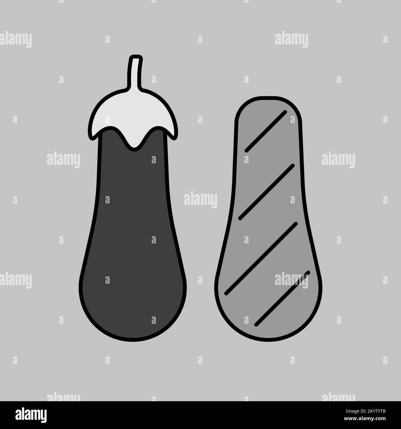 Grilled eggplant vector grayscale icon. Barbecue and bbq grill sign ...