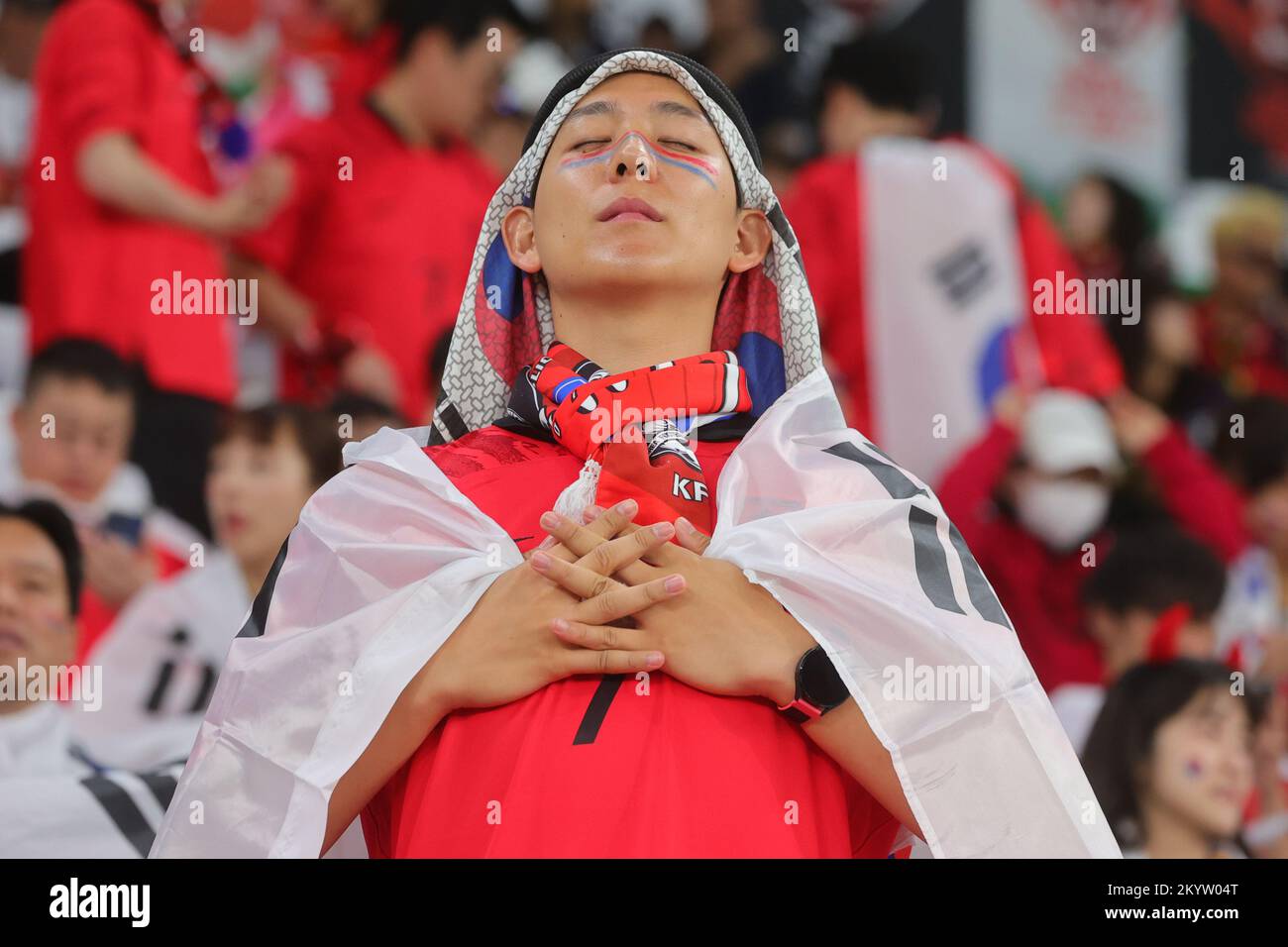 Al Rayyan, Qatar. 02nd Dec, 2022. Korean supporter before the FIFA ...