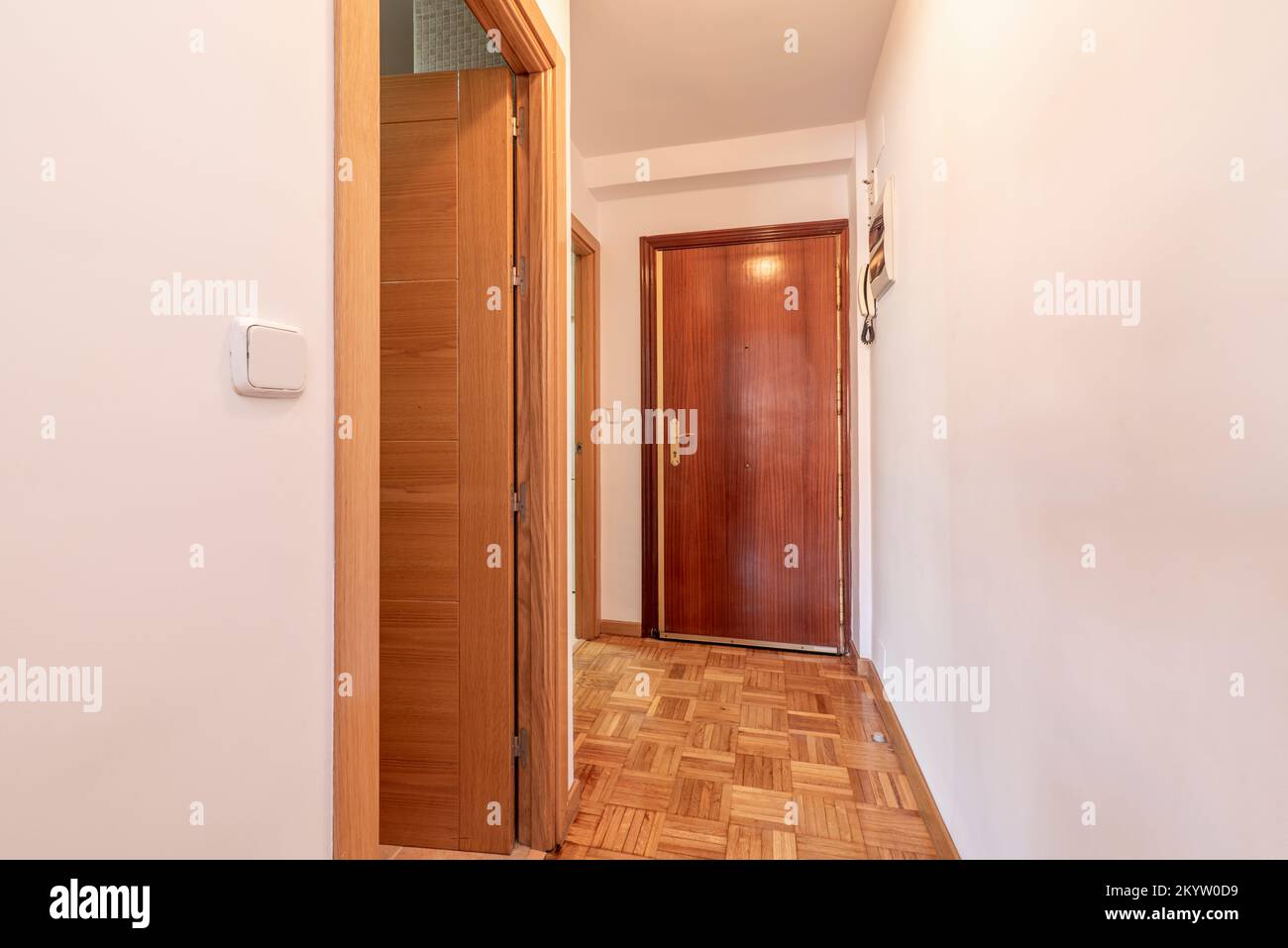 Entrance hall of the house with oak parquet checkerboard and armored ...