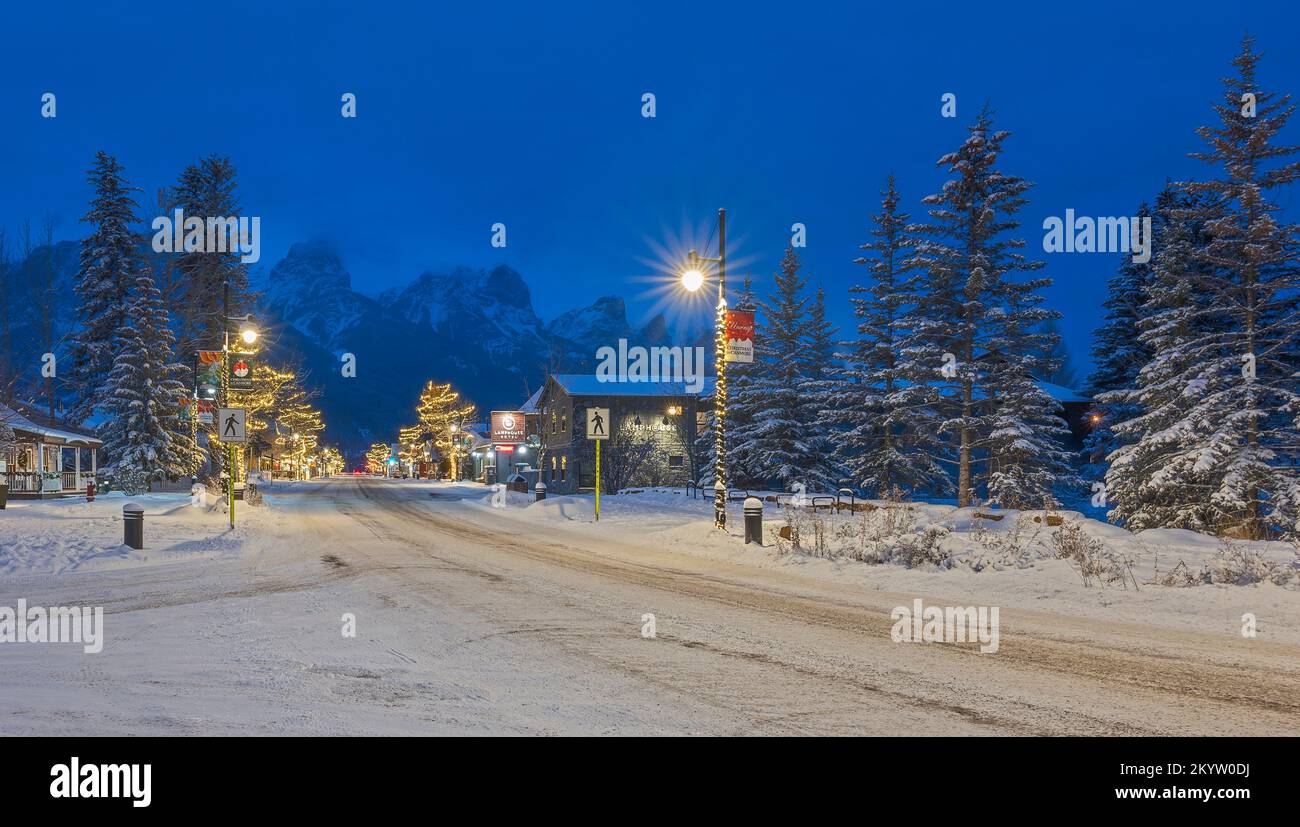 Canmore, Alberta, Canada – November 28, 2022: Main Street at dawn with ...
