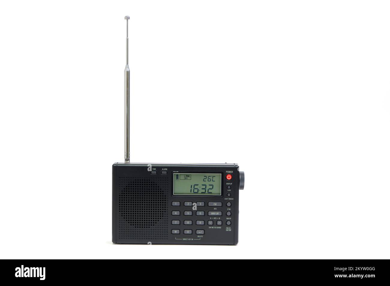 Digital radio receiver with extended antenna white background Stock ...